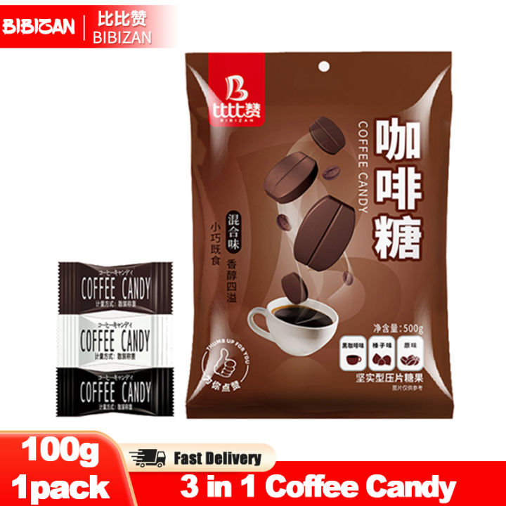 BUY 1 GET 1 BIBIZAN 100g/120pcs Extra Thick Coffee Bean Candy Chewable ...
