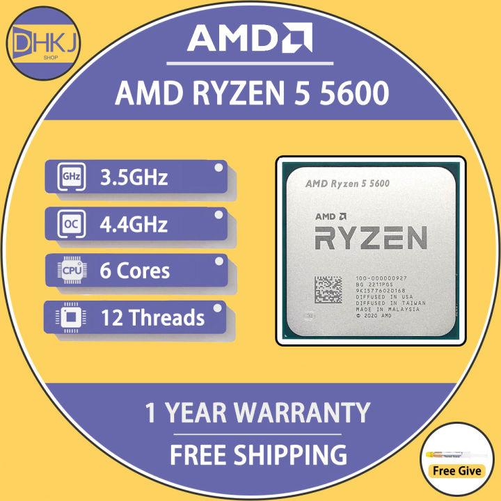 New AMD Ryzen 5 5600 R5 5600 3.5 GHz Six-Core 12-Thread CPU Processor 7NM 65W L3=32M 100 ...