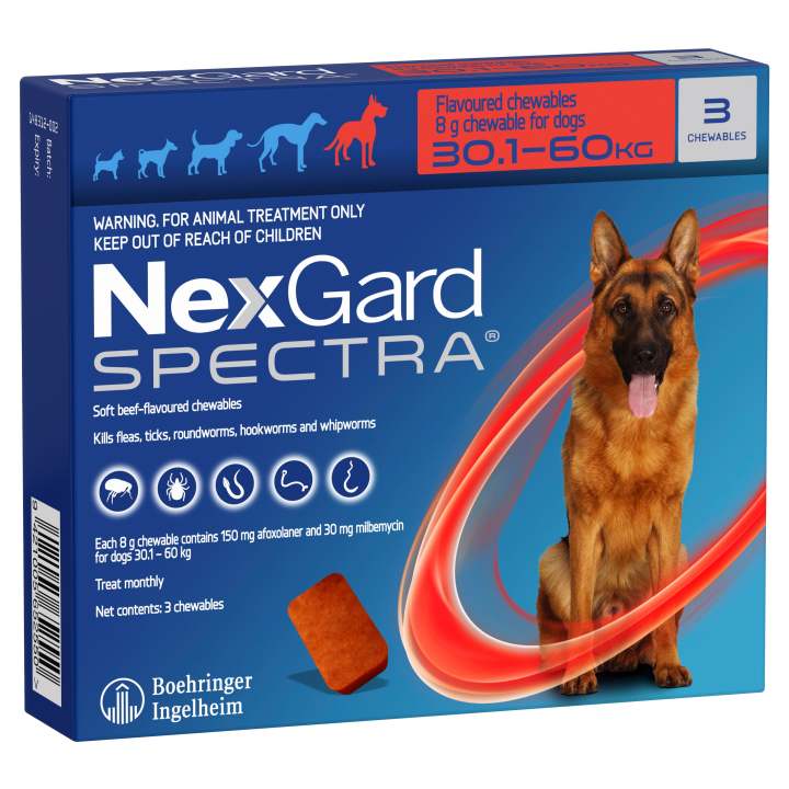 NexGard Spectra Flea, Tick & Worm Chewable Treatment for Dogs 30.1-60kg ...