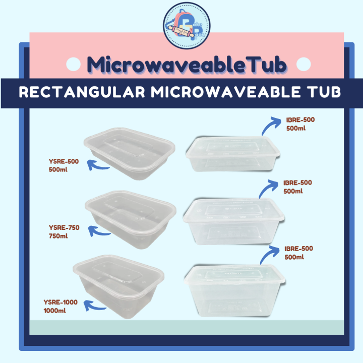 Rectangular Microwaveable Tub - 500ml/ 750ml/ 1000ml (10's,50's,100's ...