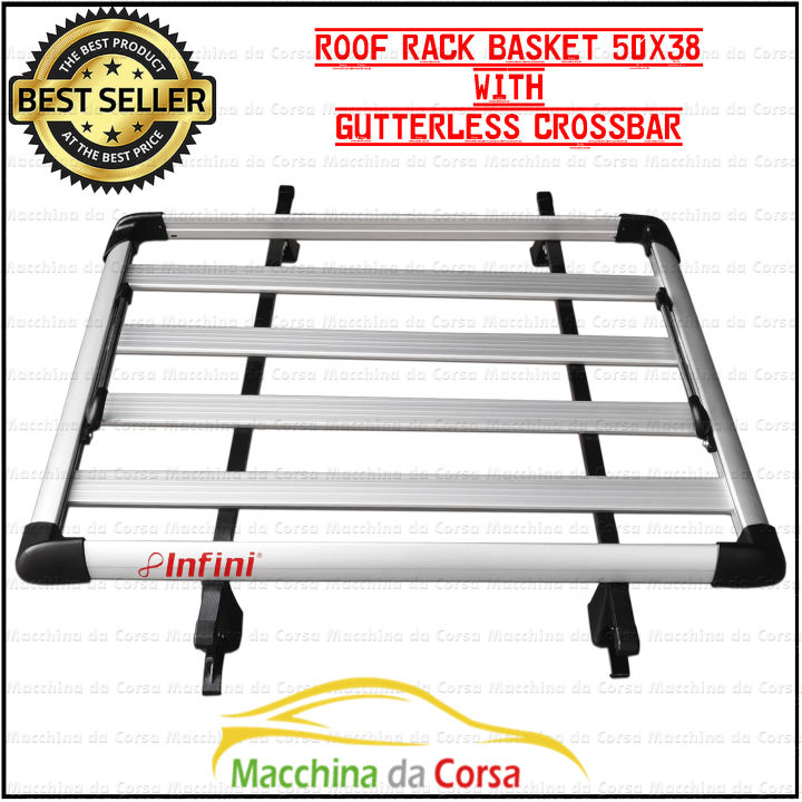 50x38 Inches Roof Rack / Roof Basket and Gutterless Crossbar (Silver ...
