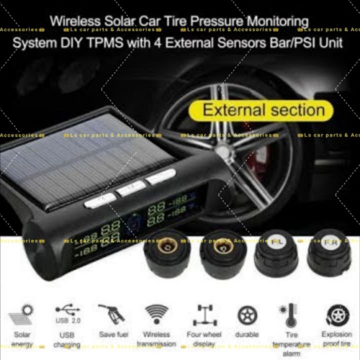 Wireless Sun Solar Charger Sensor Car Tpms Tire tayar tyre Temp ...