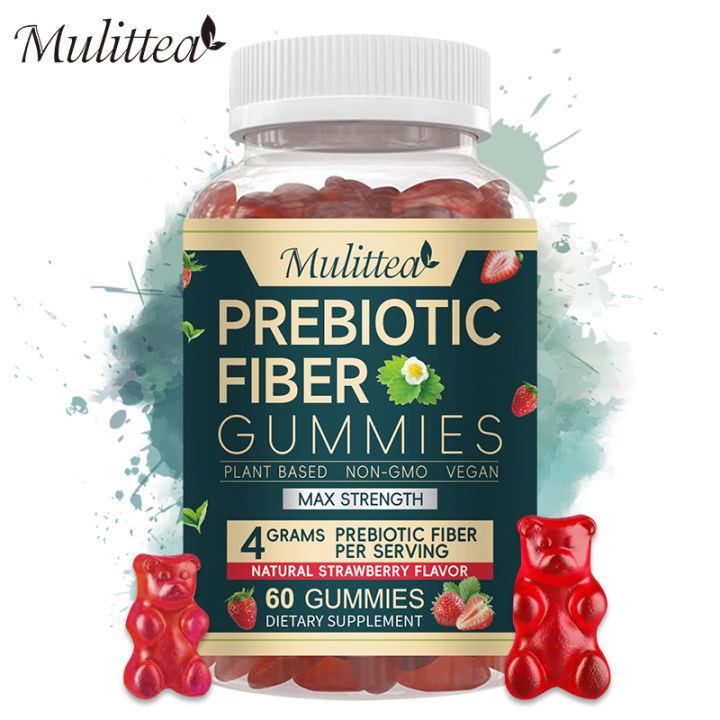 Mulittea Probiotics Gummies Daily Prebiotic Fiber Supplement Promotes ...