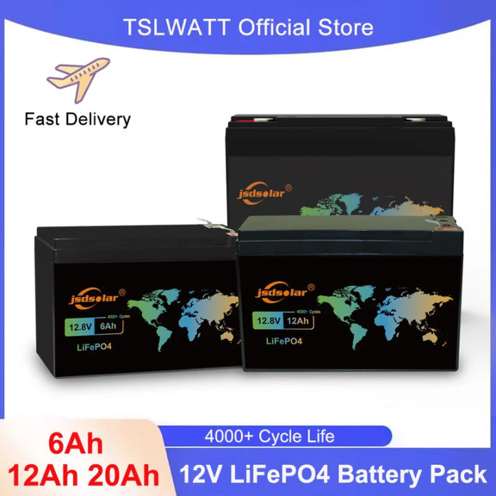 12V 6Ah 12Ah 20Ah LiFePO4 Rechargeable Lithium Solar Battery Built-in ...
