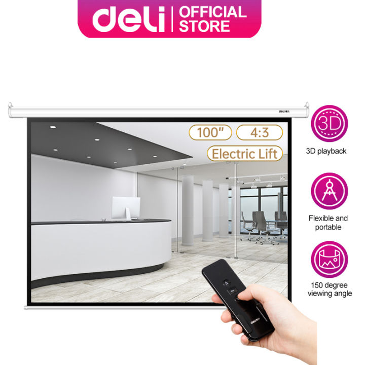 Deli Upgraded 4:3 100 Inch Projector Screen with Electric Remote ...