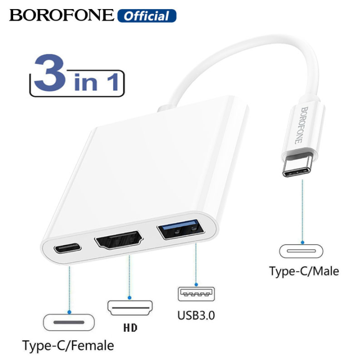 BOROFONE DH4 PD60W Multiport Adapter Type-C 3.0 to USB3.0 + Compatible ...