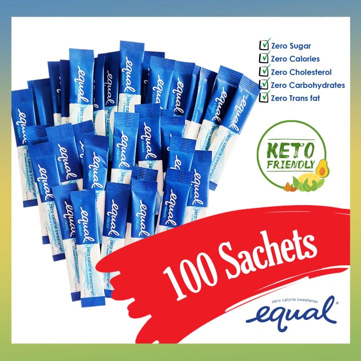Equal Classic Zero Calorie Sweetener 100 Sticks for Keto or Low Carb ...