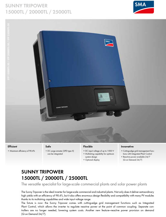 SMA STP20000TL-30 (Three Phase) 20KW Grid-Tie Solar Inverter | Lazada PH