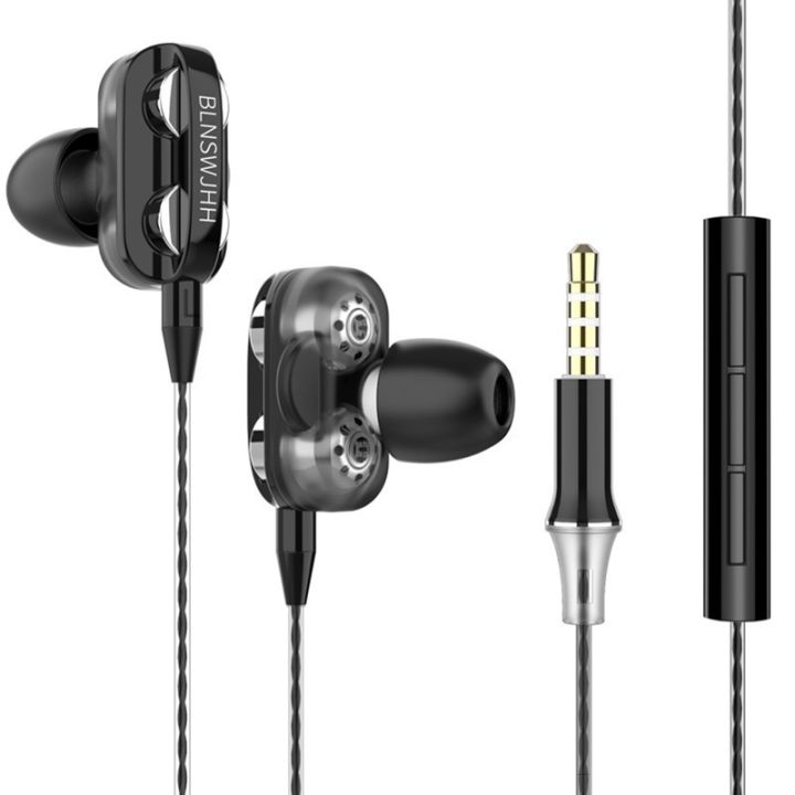 4D bass earphone double speaker 3.5mm dual drive stereo earphone dengan ...
