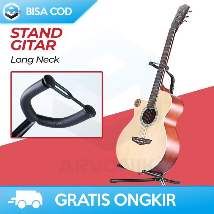 STAND GITAR LONG NECK ADJUSTABLE DUDUK AKUSTIK OTOMATIS MINI ALUMINIUM ...