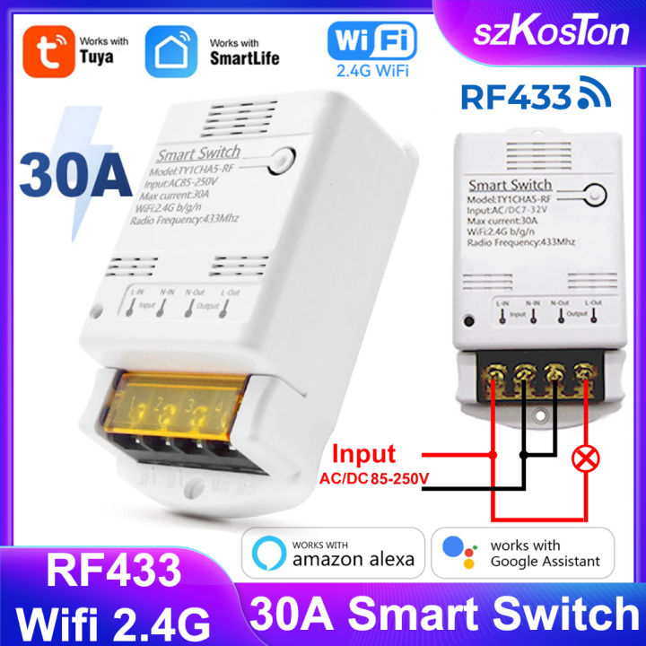 Tuya Smart Home Wifi Smart Switch Ac 85-250v 4000w 30a Relay Module Rf ...