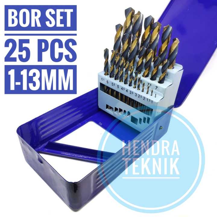 MATA BOR BESI SET 25 PCS 1-13MM COKLAT MURAH BAGUS BOR HSS M2 BOX BESI ...