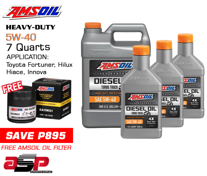 AMSOIL Heavy-Duty Turbo Truck 100% Synthetic Diesel Engine Oil 5W-40 7 ...