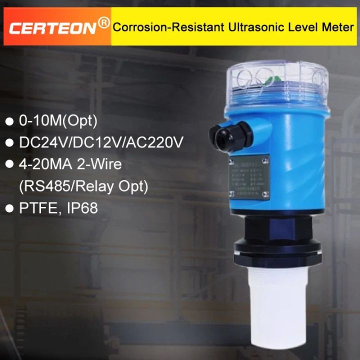 Ultrasonic Level Sensor 4-20mA Digital Water Level Meter Corrosion Resistant Liquid Level ...