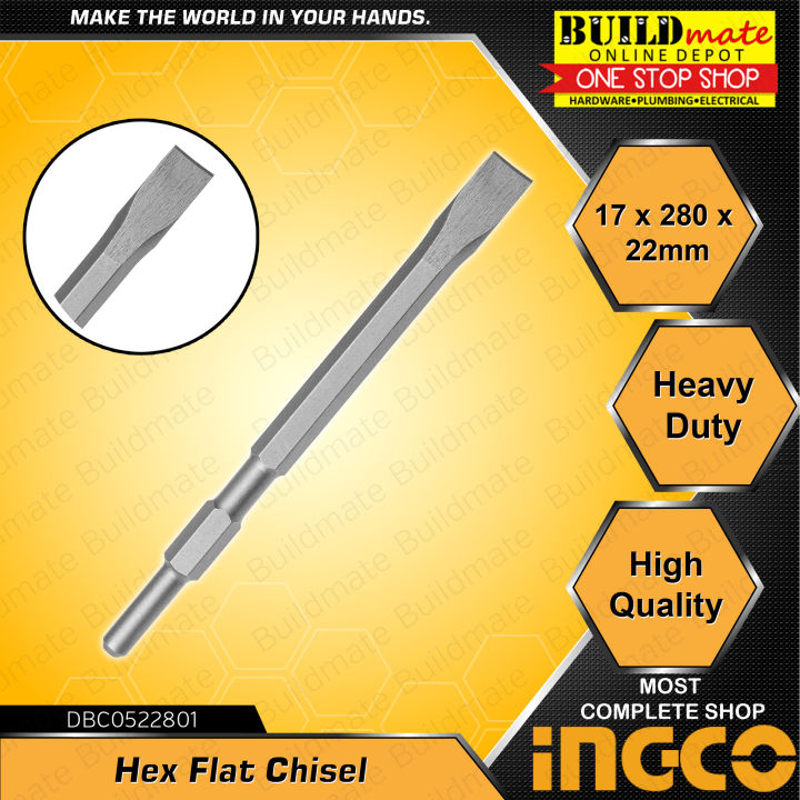 BUILDMATE Ingco Hex FLAT Chisel 17x280x22mm Concrete Breaker Demolition ...