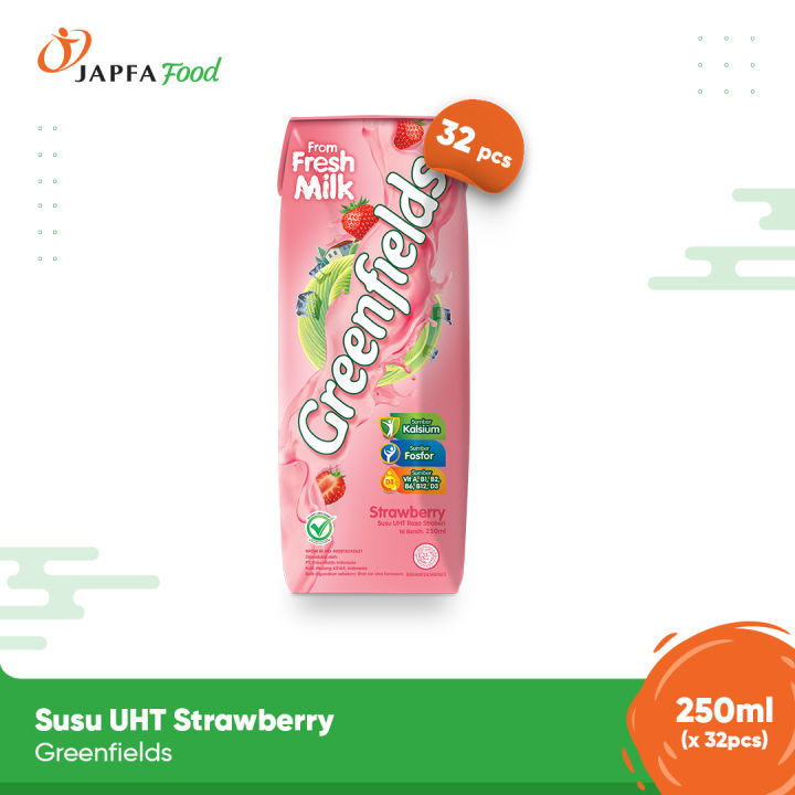 Greenfields Susu UHT Strawberry 250 ml - isi 32 pcs - 100% Fresh Milk ...