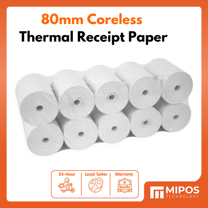 80mm Thermal Receipt Paper Roll Coreless 27 Meter (55gsm) Resit Paper ...