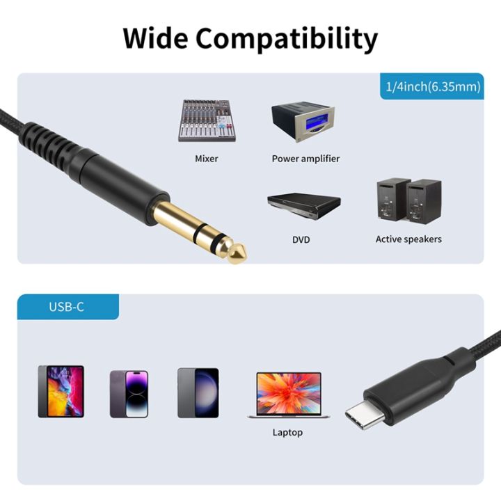 TECHCHIP-6.6FT USB Type C to 1/4inch 6.35mm TRS Male Aux Audio Stereo ...
