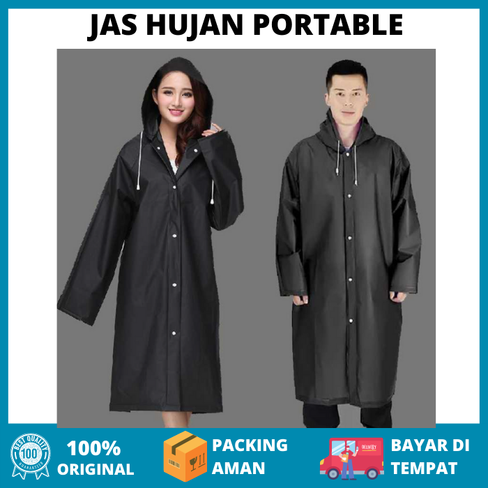 Jas Hujan Pria Wanita Dewasa Portable Raincoat Poncho with Hood / Jas ...