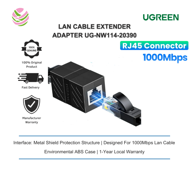 UGREEN LAN CABLE EXTENDER ADAPTER RJ45 GIGABIT FEMALE TO FEMALE (BLACK ...