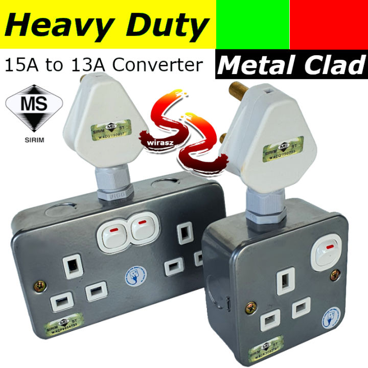 Heavy Duty Metal Clad 15A - 13A Power Switch Socket Convertor round 3 ...