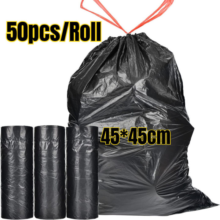 50pcs/Roll Black Drawstring Garbage Bagsn, 4 Gallon Trash Bag ...