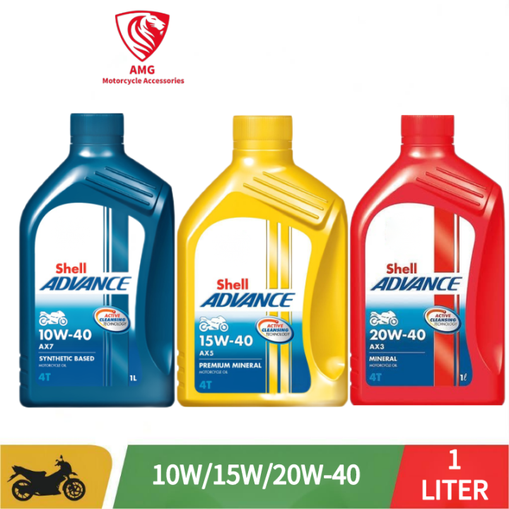 AMG 'Shell" Advance 4T AX7 SAE 10W-40, 4T AX5 SAE 15W-40, 4T AX3 SAE 40V Motorcycle Oil 1L ...