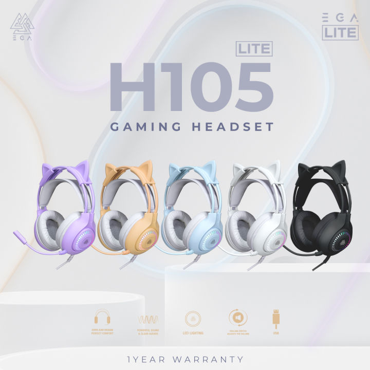 🌸หูฟังเกมมิ่ง Gaming Headset หูฟังแมว 💚EGA LITE TYPE H105 สีพาลเทลสดใส ...