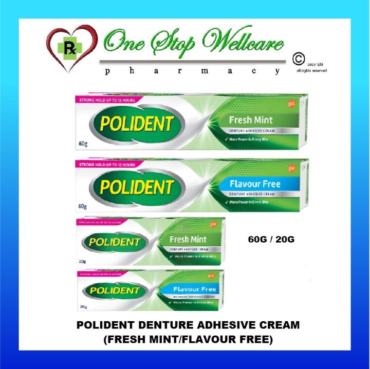 POLIDENT DENTURE ADHESIVE CREAM (FRESH MINT / FLAVOUR FREE) 20G / 60G ...