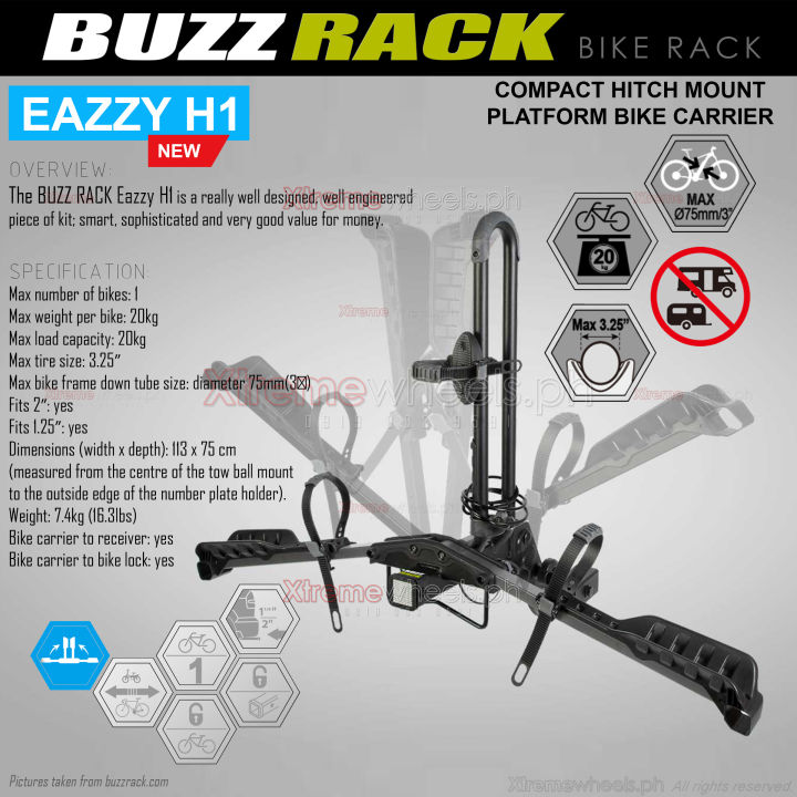 Genuine Buzzrack Bike Rack EAZZY H1 Compact Tow Hitch Mount Platform ...