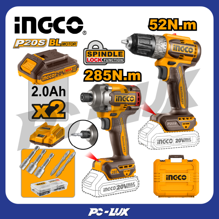 INGCO Combo Set สว่านไร้สาย+ไขควงกระแทก 285 N.m. CKLI20272 | Lazada.co.th