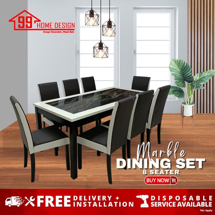 99 HOME : TB802 1+8 DINING SET MARBLE TOP WITH 8PCS DINING CHAIR | Lazada