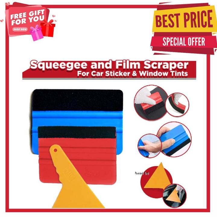 [RED&YELLOW] Squeegee and Triangular Film Scraper Set | Lazada PH