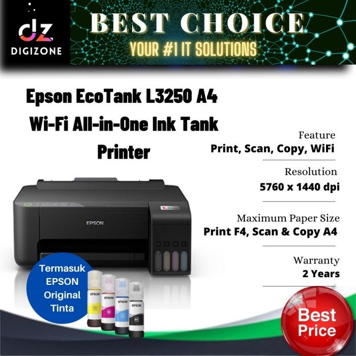 Printer Epson L3250 L3256 ECOTANK Hemat Tinta Print Scan Copy All In One WiFi Mobile Printer ...