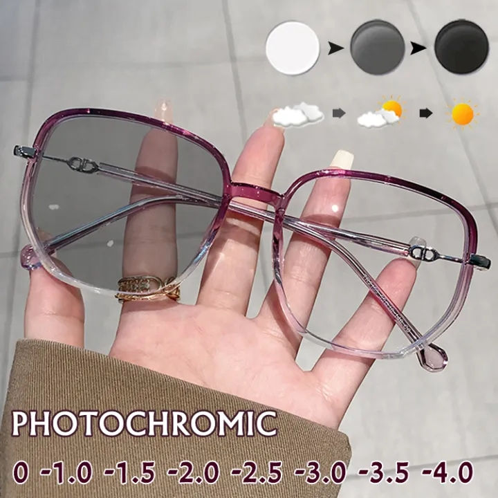 Photochromic Myopia Glasses For Women Luxury Glitter Discolored ...
