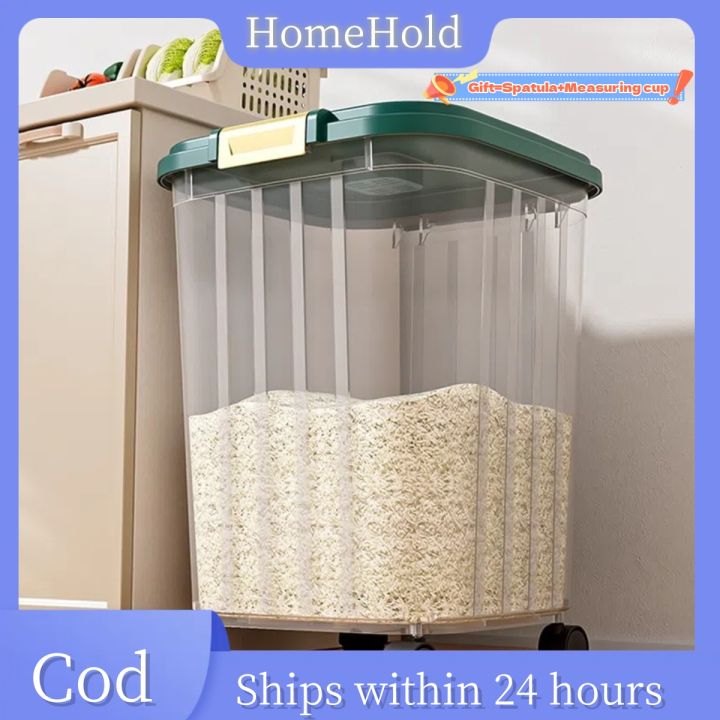 Rice dispenser 25kg big capacity rice storage container with wheel pp ...