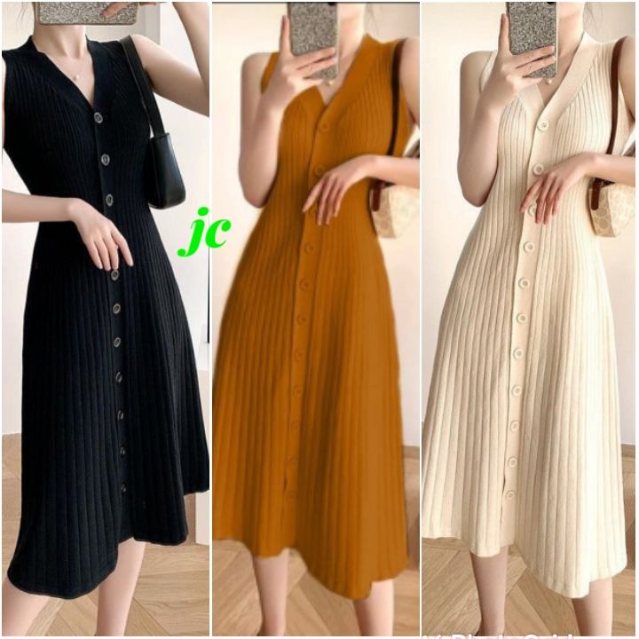 JCB- Dress Gemma Button / Dress Rajut Wanita Kekinian / Dress Rajut ...