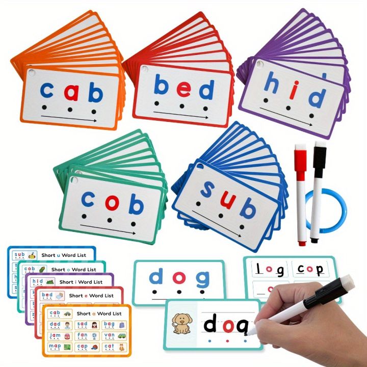 【BEERIS】 Dry Erase Handwriting Flash Cards 60pcs Phonics CVC Words ...