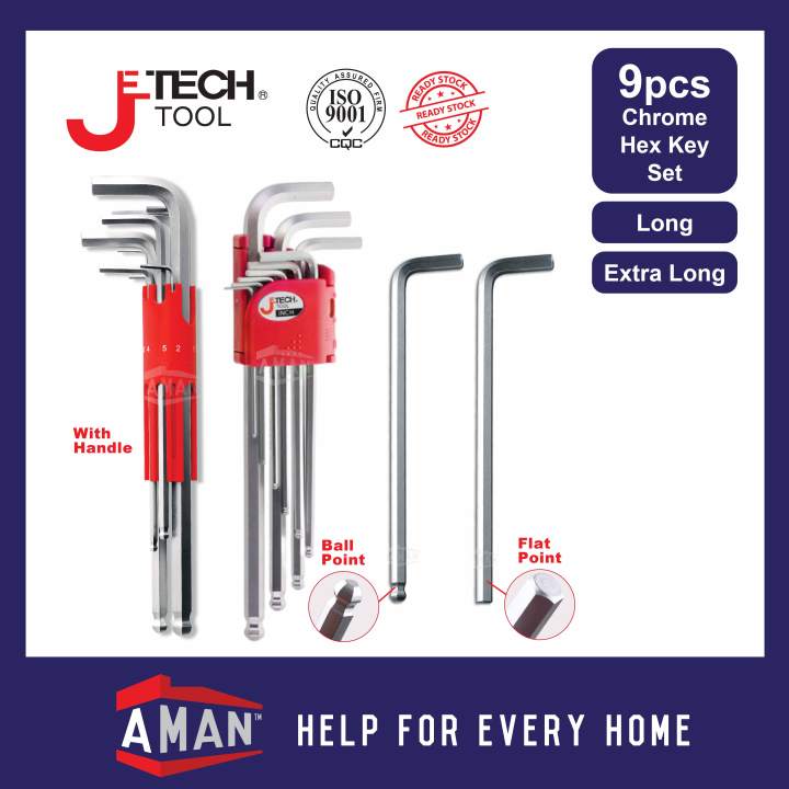 JETECH 9pcs Allen Key Set Ball Point Flat Point Chrome CrV Hex Key Hex ...