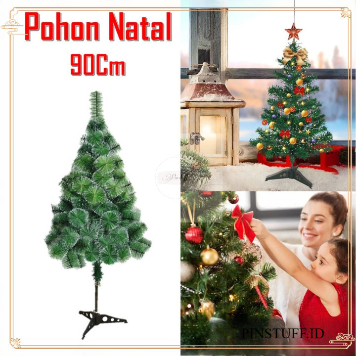 Pohon Natal 90cm 3 Kaki Pohon Cemara Green Pine Snow Pine Green Gold ...