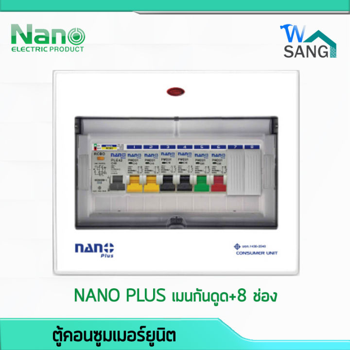 ตู้คอนซูมเมอร์ NANO PLUS เมนกันดูด+8 ช่อง(พร้อมRCBO +ลูกย่อย) ( 1 ชิ้น ...