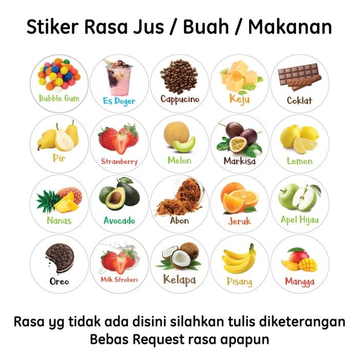 Stiker Rasa Makanan Minuman Buah / Sticker Bulat 2cm / Harga per 1pcs ...