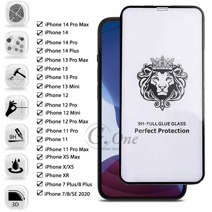 ฟิล์มกระจก9Hเต็มกาว หัวสิงโตใช้สำหรับ iPhone 14 Pro Max 13 Pro Max 12 Pro Max 11 Pro Max / 14 ...
