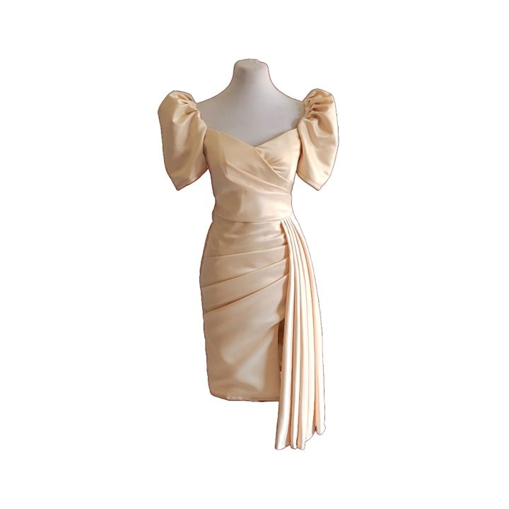 Modern Filipiniana Pencil Midi dress pencil Beige | Lazada PH