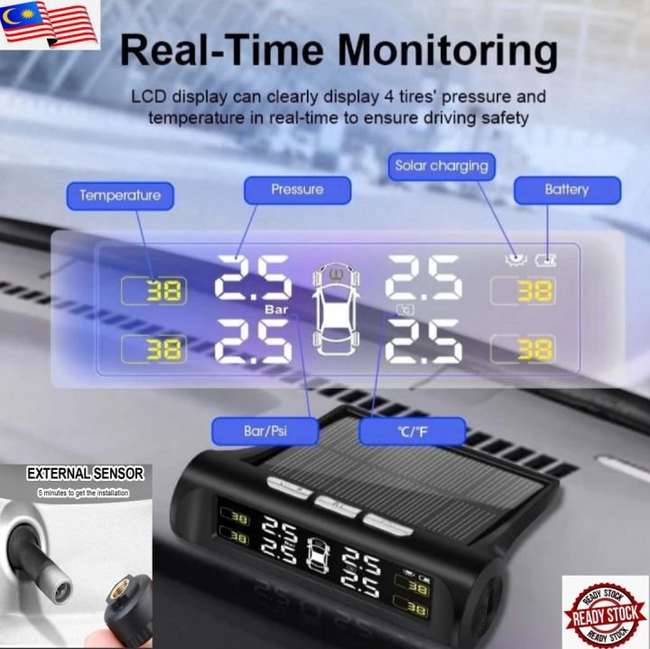 Smart Car TPMS Tyres Pressure Monitoring LCD Warning System Monitor Tire Pressure Alarm Monitor ...