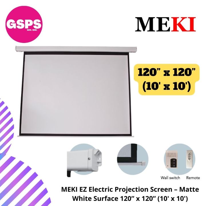 MEKI EZ Electric Projection Screen – Matte White Surface 120” x 120 ...