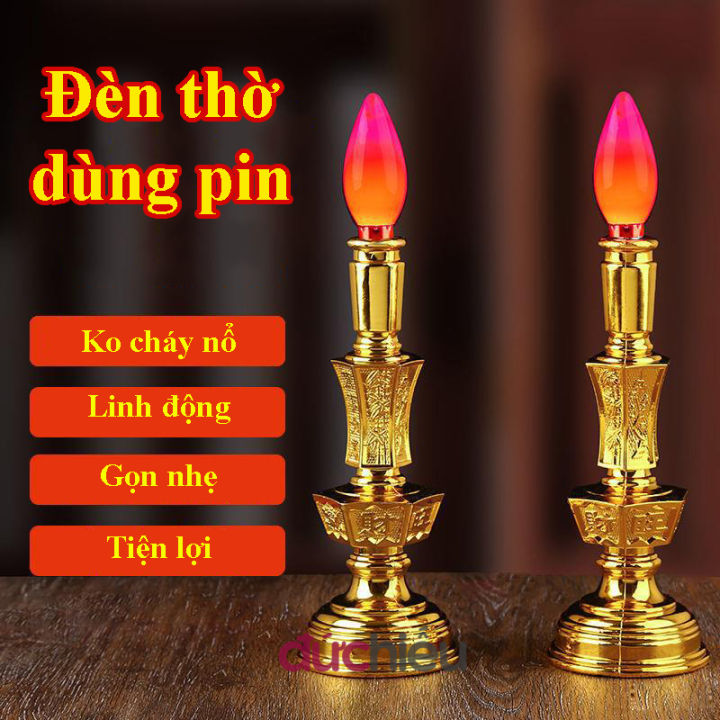 Đèn nến bàn thờ dùng pin, đèn cầy thờ cúng trang trí bàn tổ tiên ngày ...