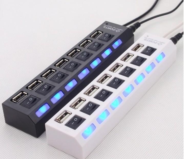 USB Plug-in 7-port HUB Converter with Blue 7-port Switch and Drag 7 ...