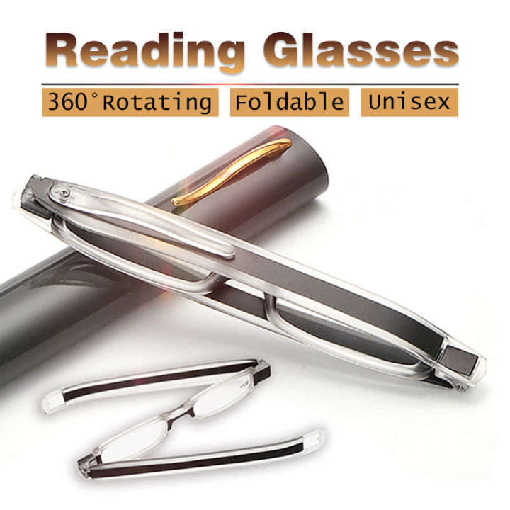 Foldable Anti-Blue Reading Glasses TR90 With Pen Hanging 360 Rotating ...
