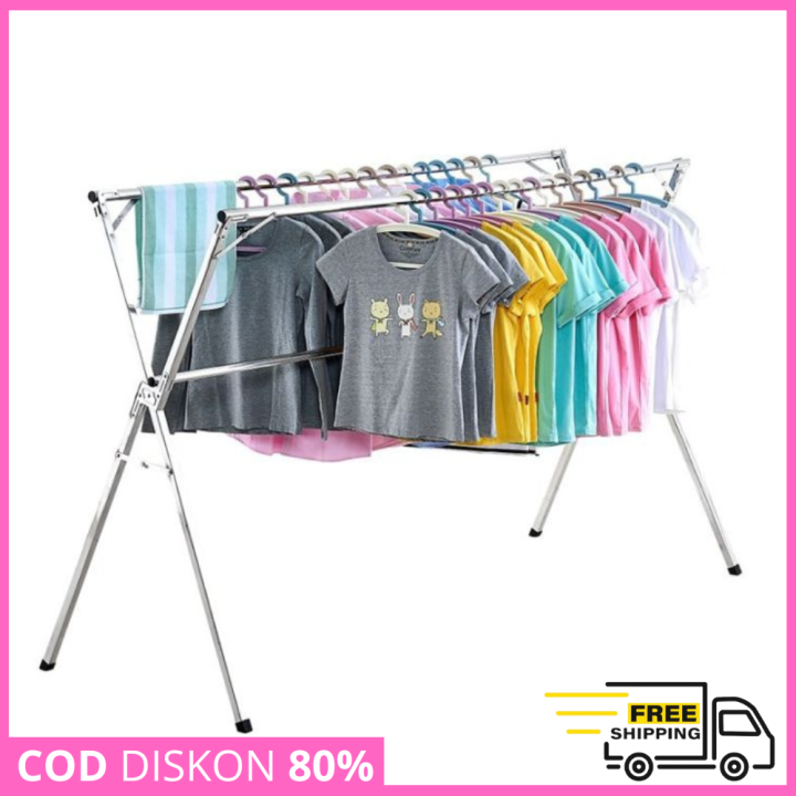 Rak Jemuran Baju Handuk Lipat Stainless Steel / Rak Jemur Pakaian Anti ...